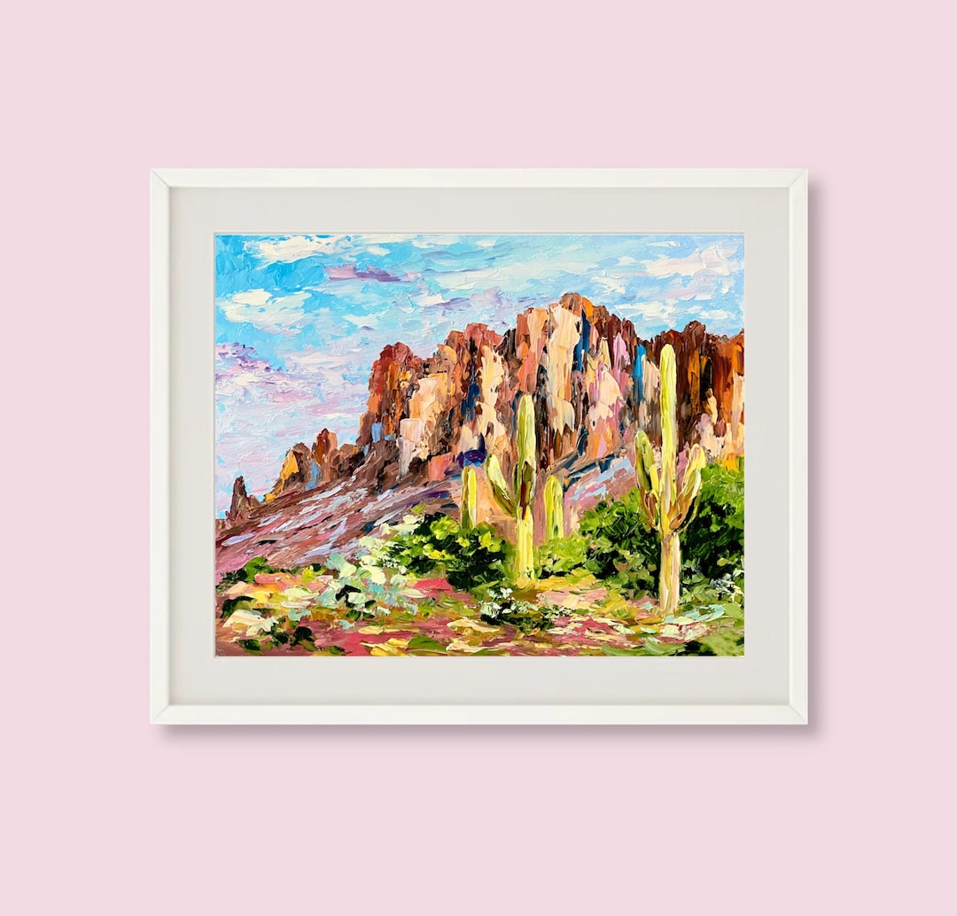 Arizona Painting Saguaro Cactus Art Print Superstition Mountains Wall ...