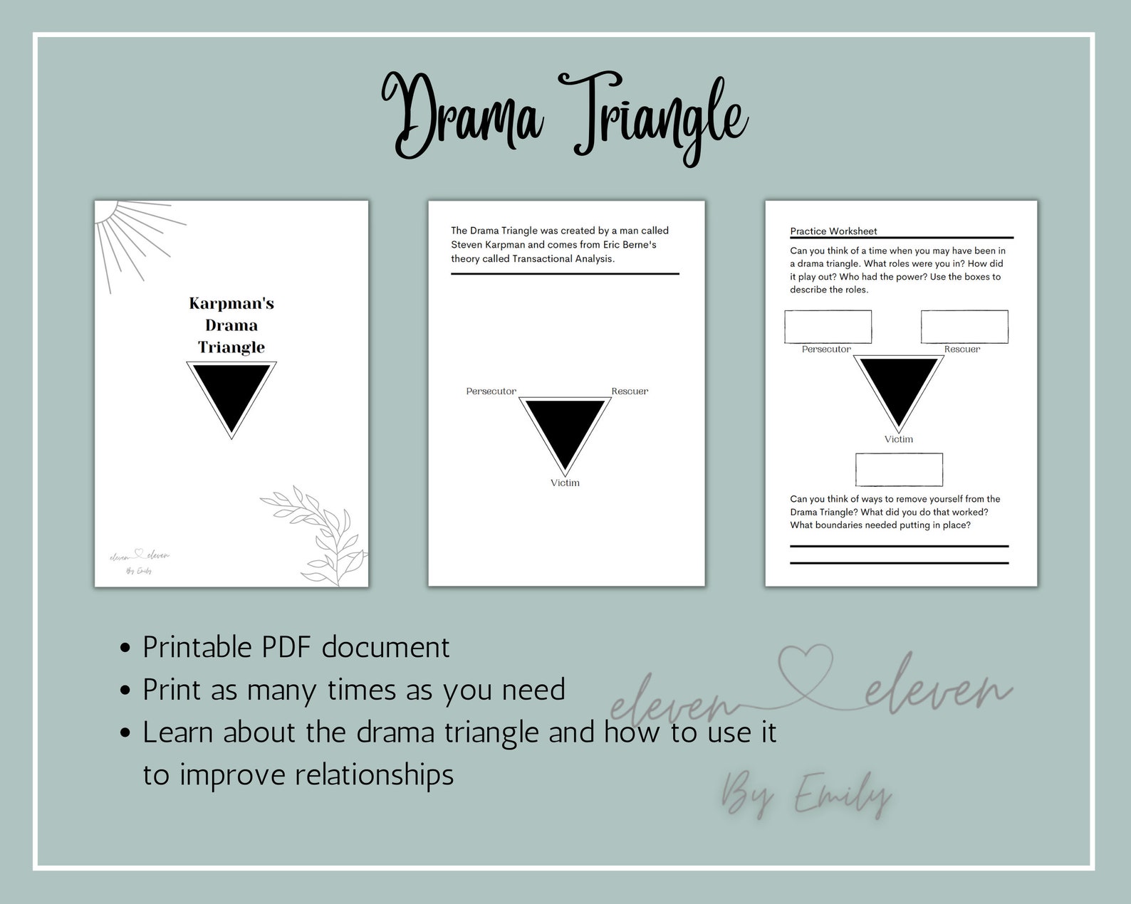 Drama Triangle - Therapy PDF Printable Worksheet - Etsy UK