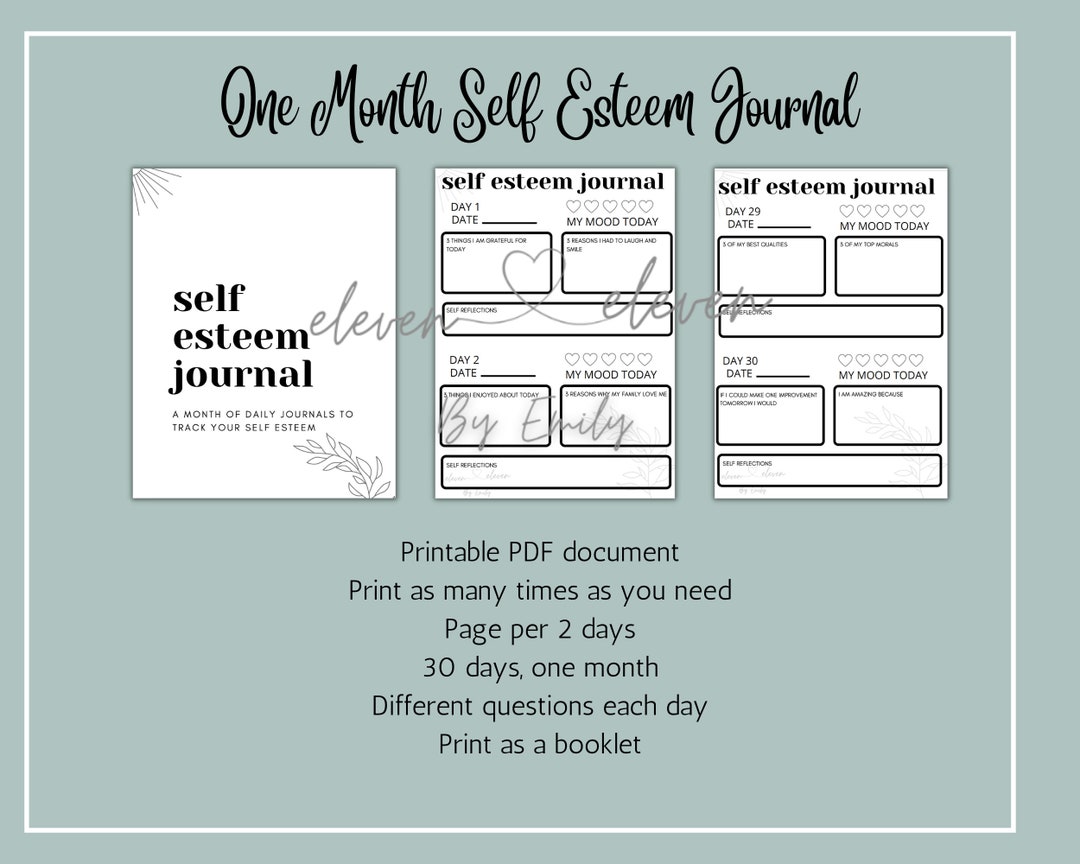 One Month Self Esteem Journal - Printable PDF - Etsy