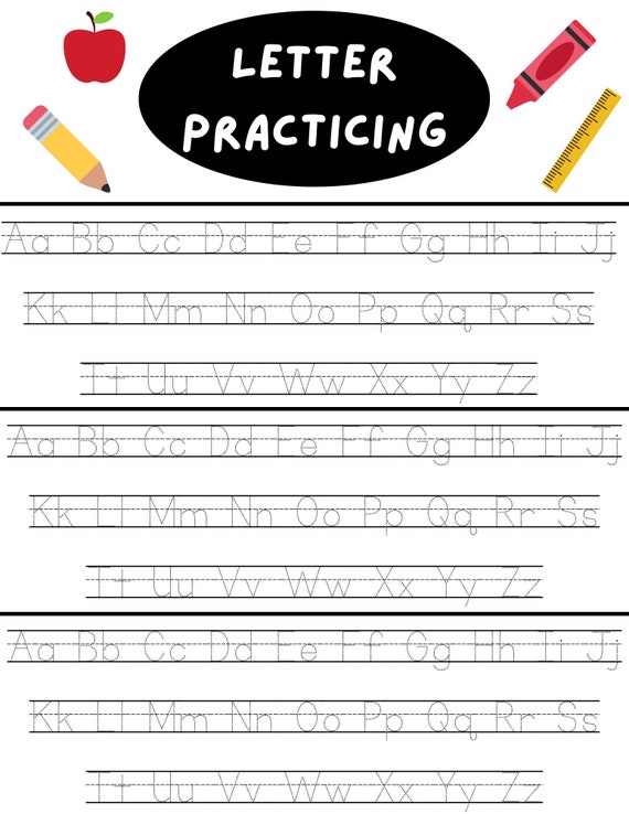 Letter Practicing Worksheet: Worksheet Letters Kindergarten - Etsy