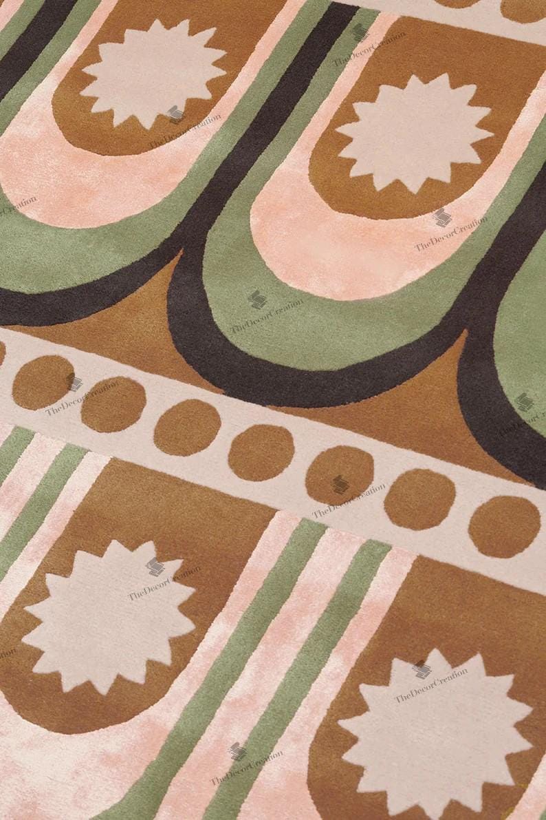 Geometric Arch Pattern Wool Rug Hand-tufted Modern Boho Design, Retro ...