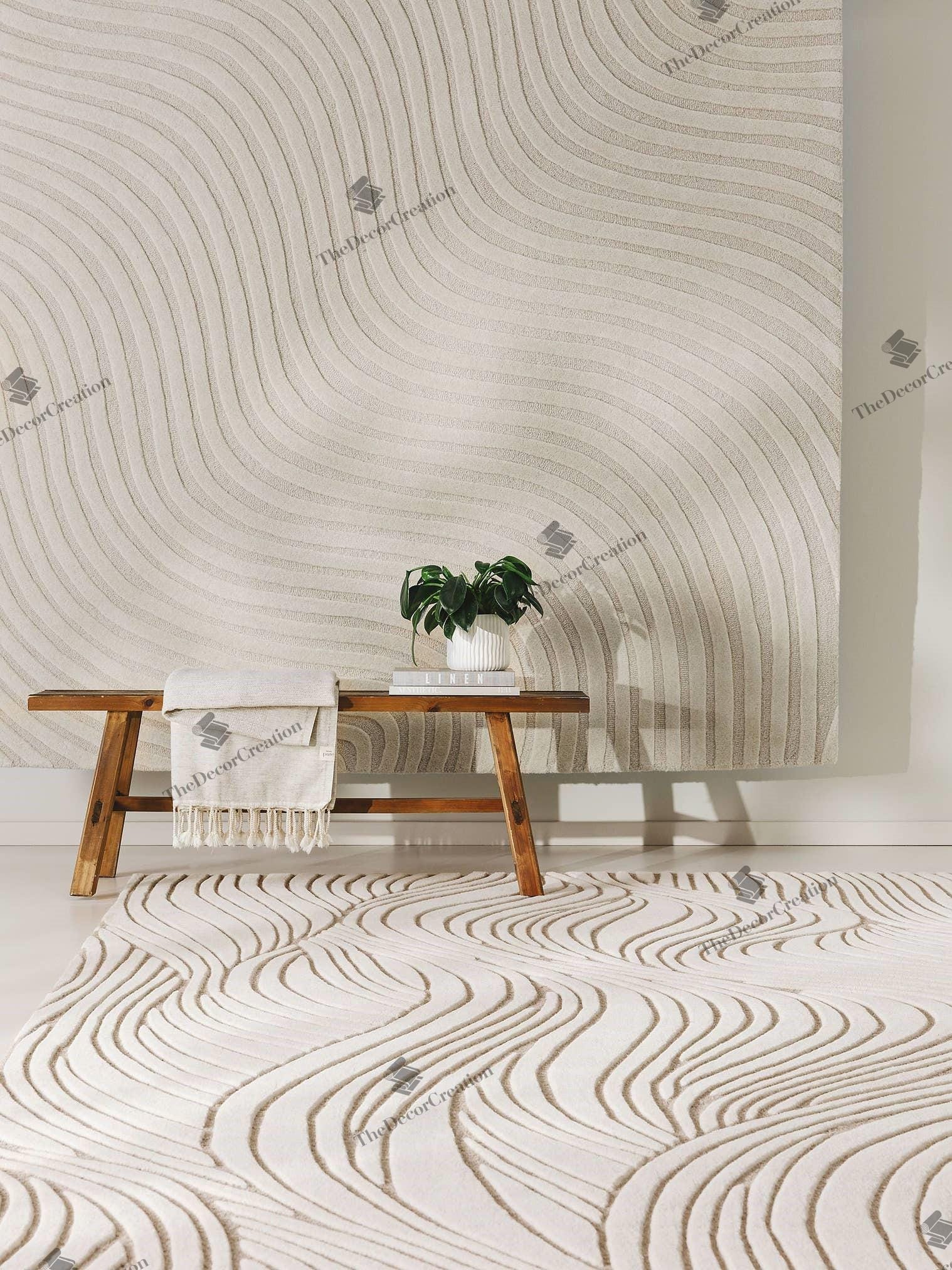 Flowing Line & Stripes Beige Modern Geometric Design Minimalist ...