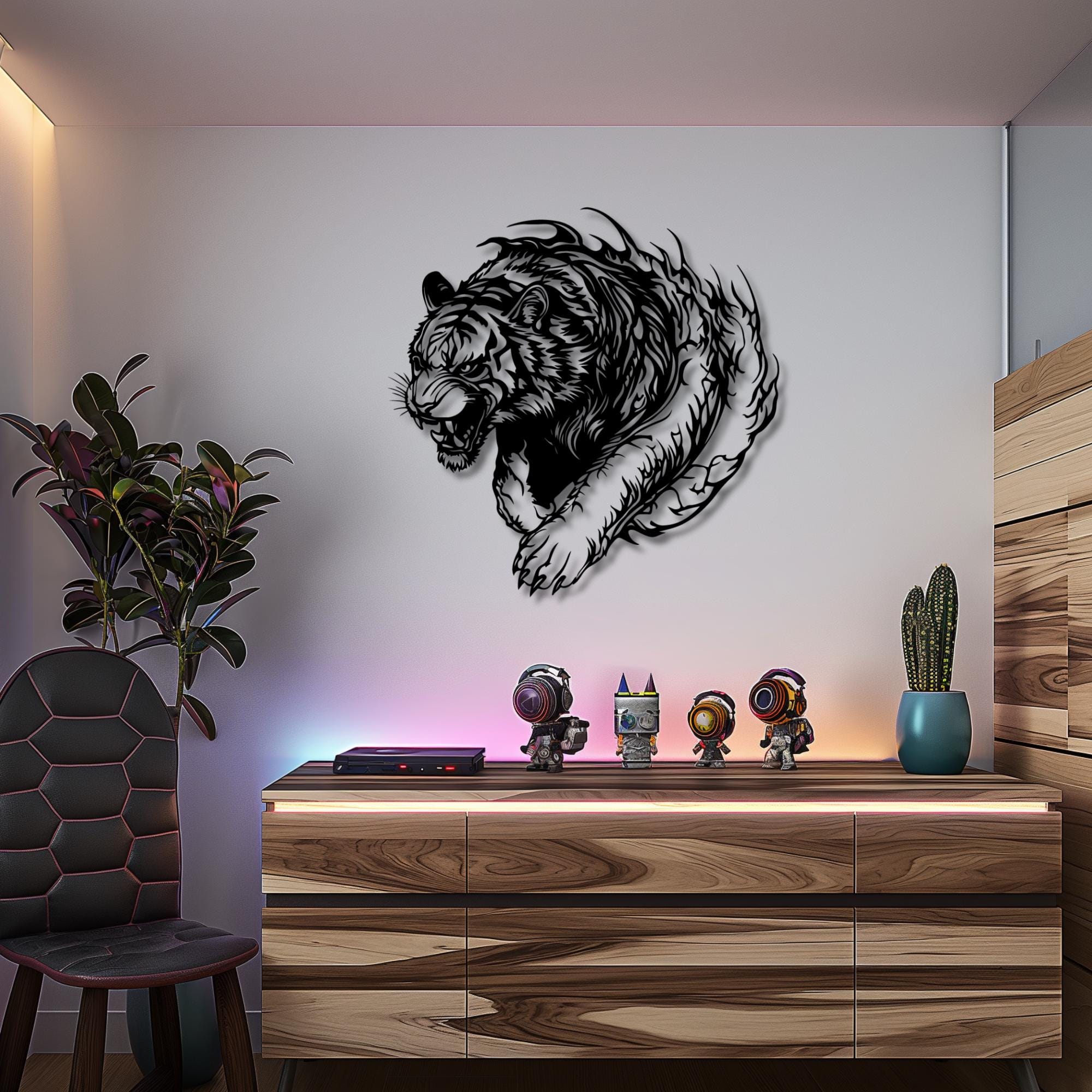 Tiger Metal Wall Art, Modern Wildlife Decor for Living Room, Large ...