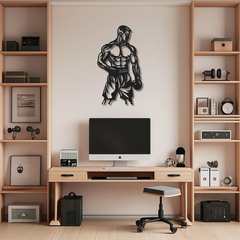 Boxer Metal Wall Art, Fighter Sculpture, Sports Enthusiast, Metal Gym ...