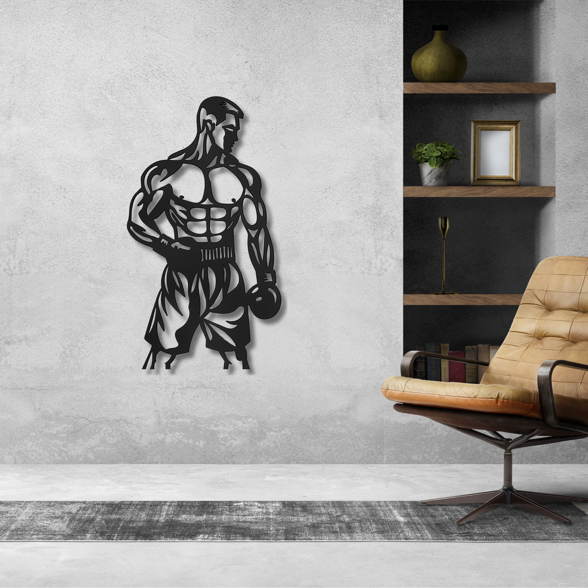 Boxer Metal Wall Art, Fighter Sculpture, Sports Enthusiast, Metal Gym ...