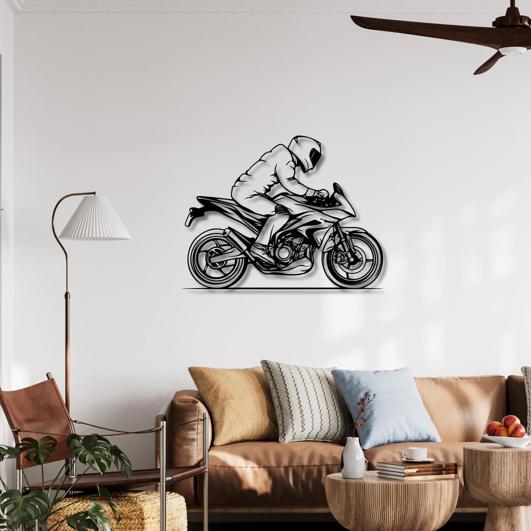 Motorcycle Metal Wall Art, Biker Wall Sculpture, Motorcycle Rider Wall ...