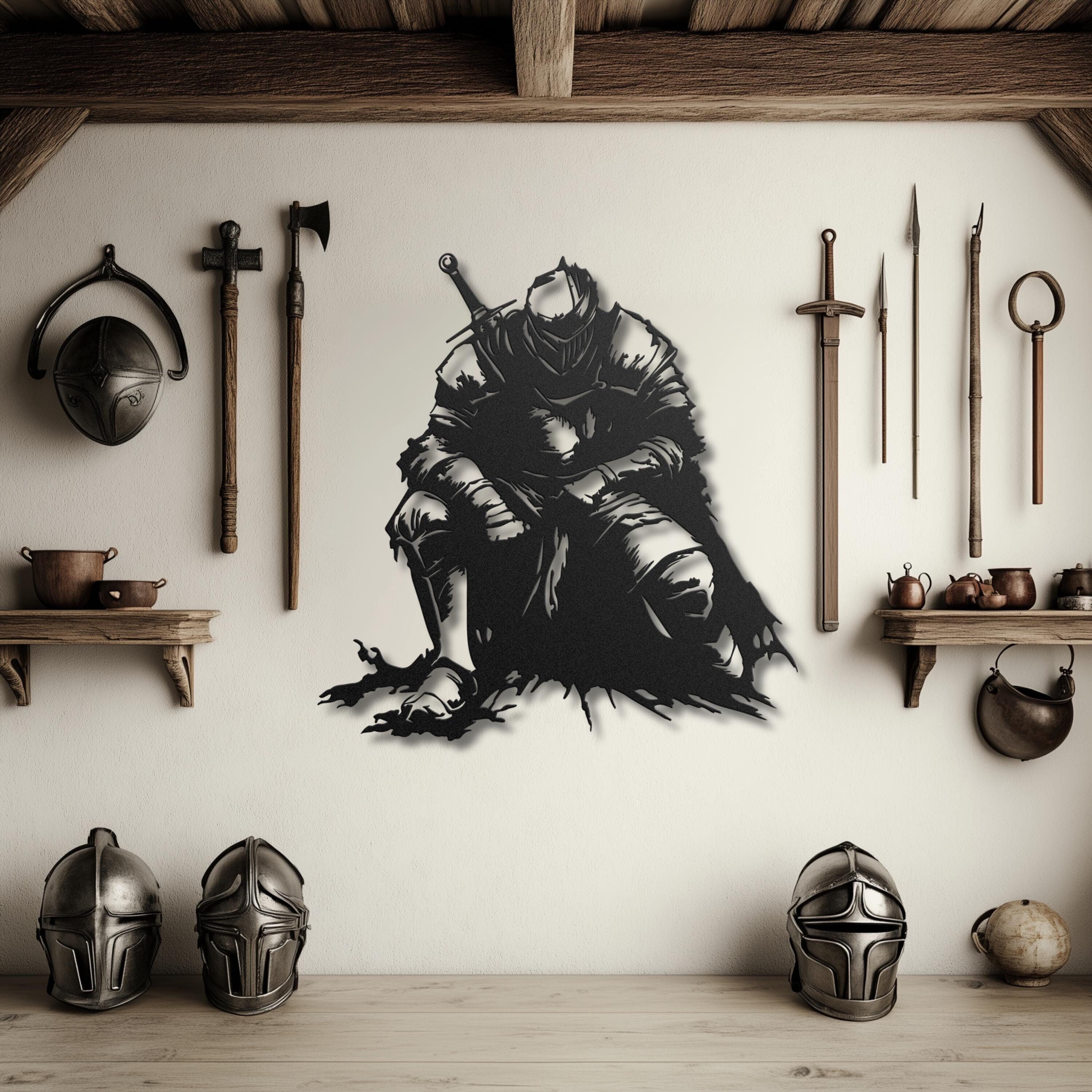 Medieval Knight Metal Wall Art, Rustic Warrior Room Decor - Etsy