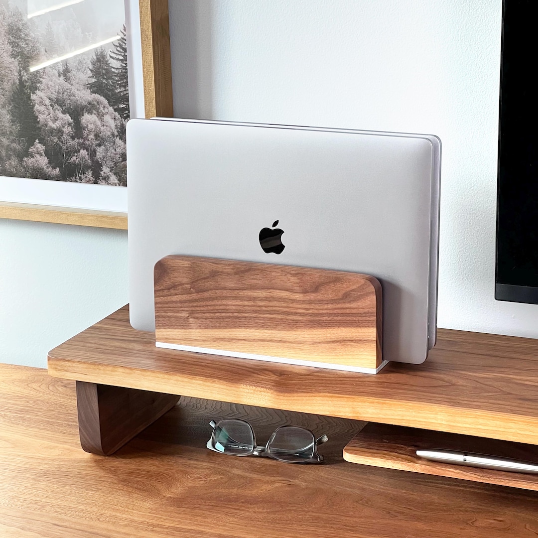 Walnut Vertical Laptop Stand, Vertical Laptop Stand, Walnut Laptop ...