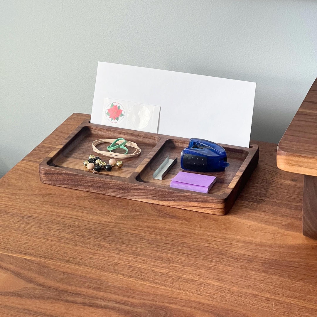 Catch-all Tray With Letter Slot, Walnut Catch-all Tray, Wood Desk ...