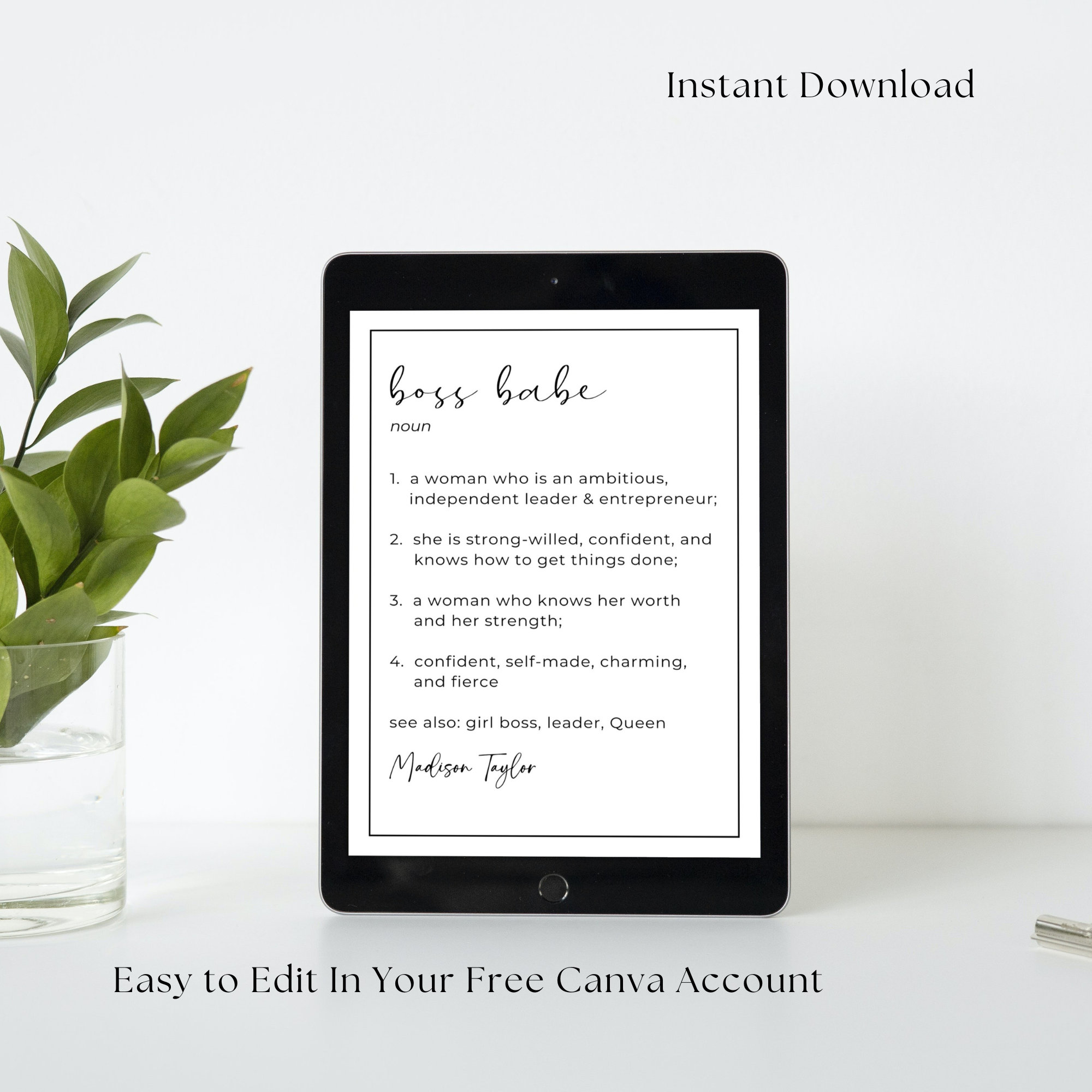 Editable Boss Lady Sign Template, Printable Girl Boss Office Decor ...