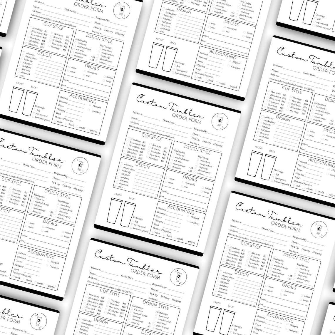 Editable Sublimation Tumbler Order Form Template, Custom Tumbler Form ...