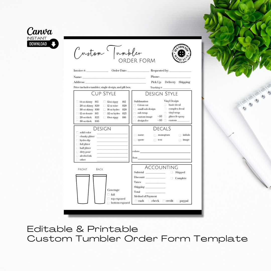 Editable Sublimation Tumbler Order Form Template (instant Download) - Etsy