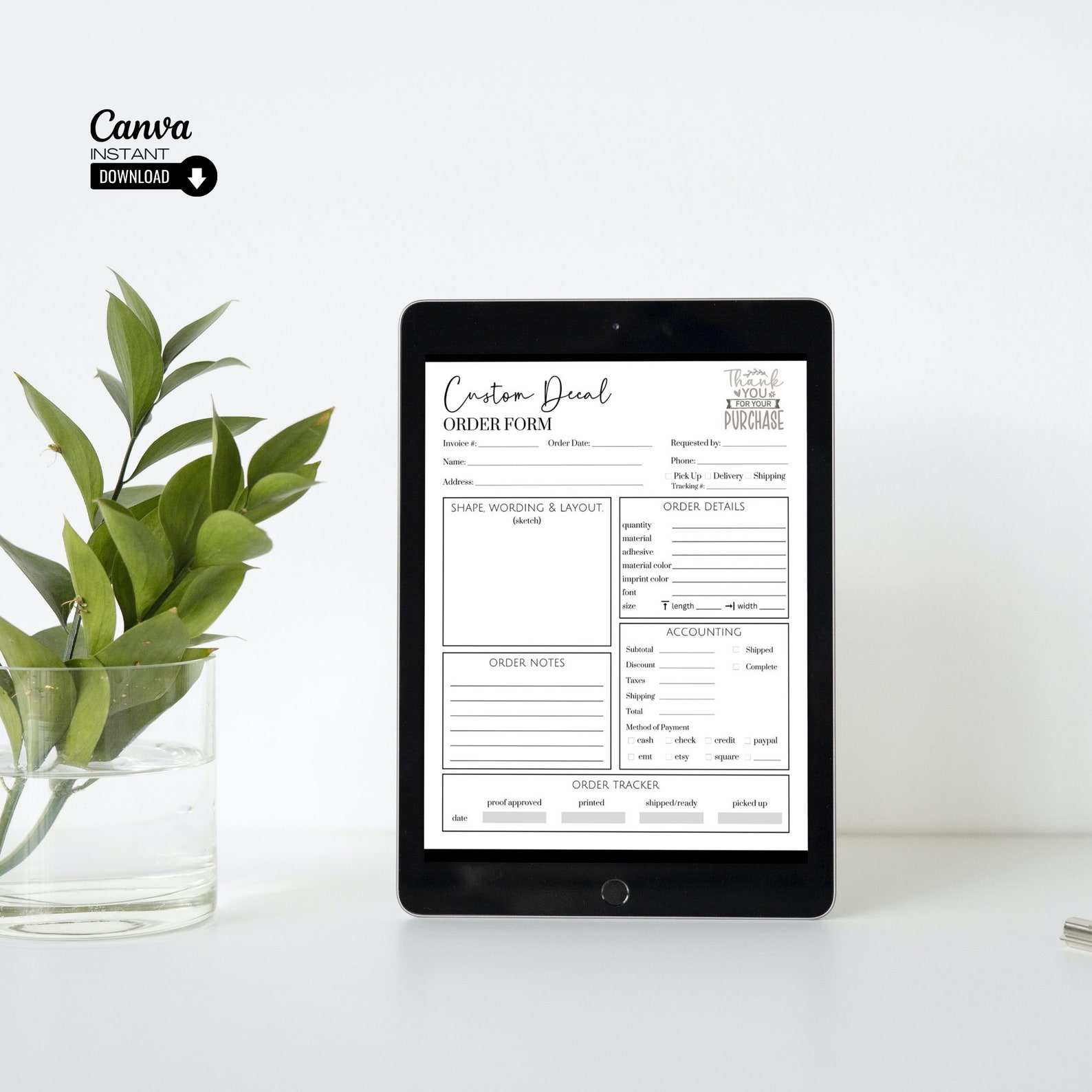 Editable Decal Order Form Template, Custom Decal Form, Printable Vinyl ...