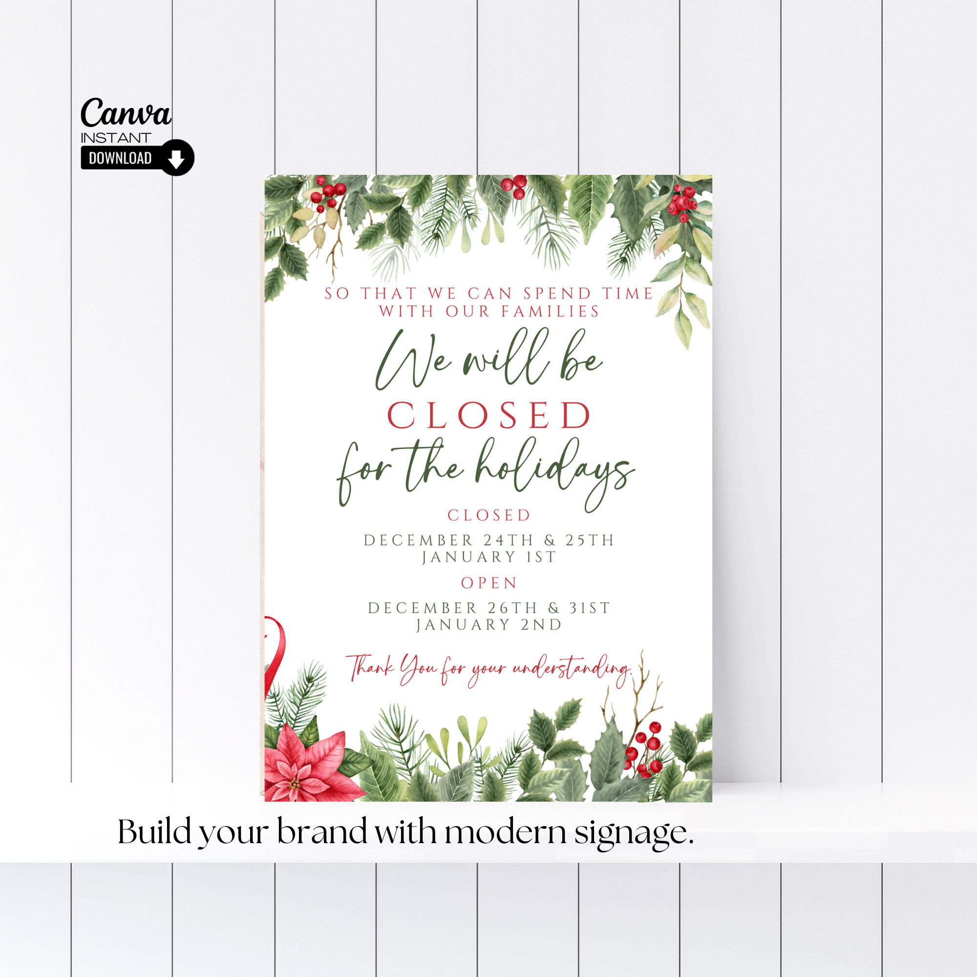 Editable Christmas Store Hours Sign: Holiday Business Template (digital ...