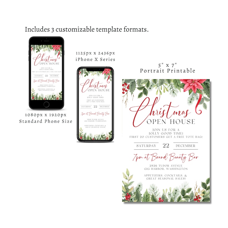 Christmas Open House Invitation Template: Editable Canva Design ...