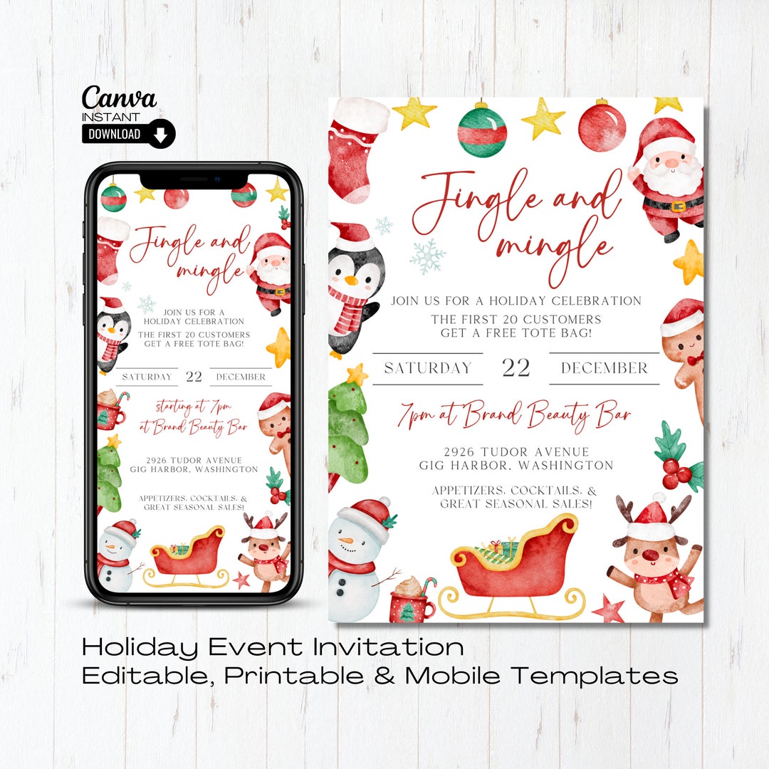 Editable Christmas Open House Invitation Template, Printable Small ...