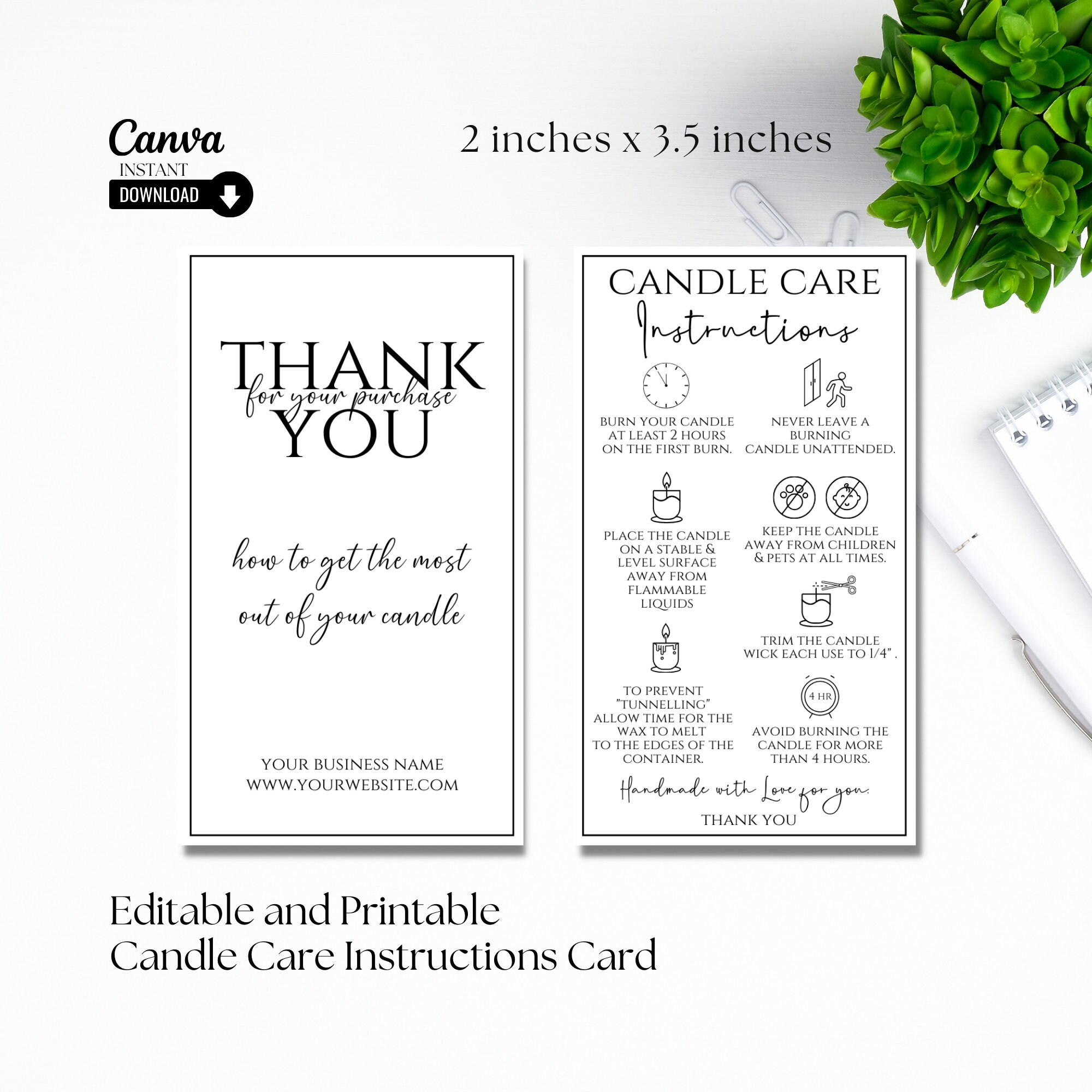 Editable Candle Care Card, Printable Candle Care Instructions, Candle ...
