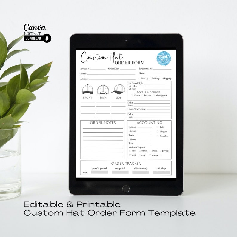Editable Hat Order Form Template: Custom Hat Business (canva, Printable ...