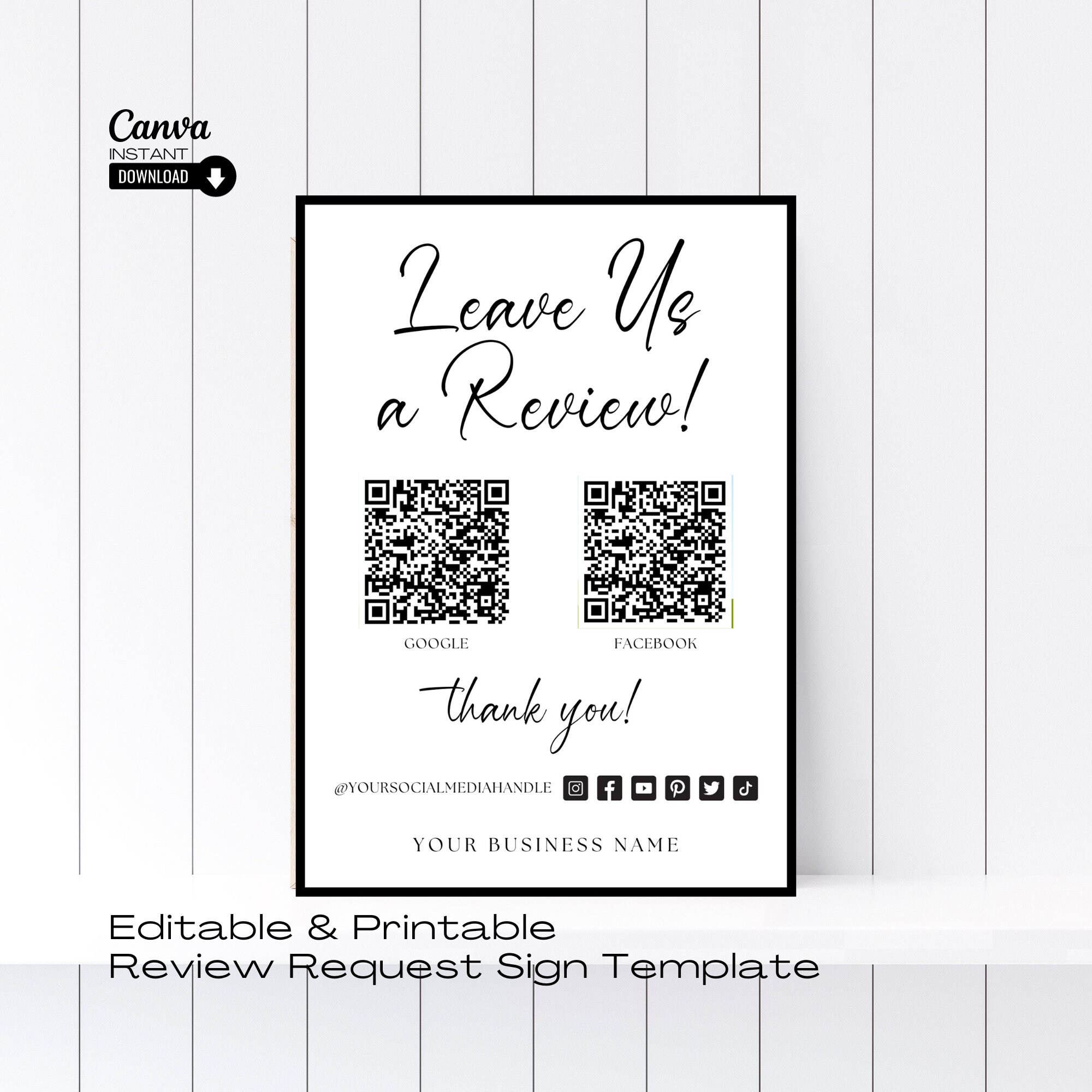 Editable Leave a Review Sign Template, Ask for Review QR Code Sign ...
