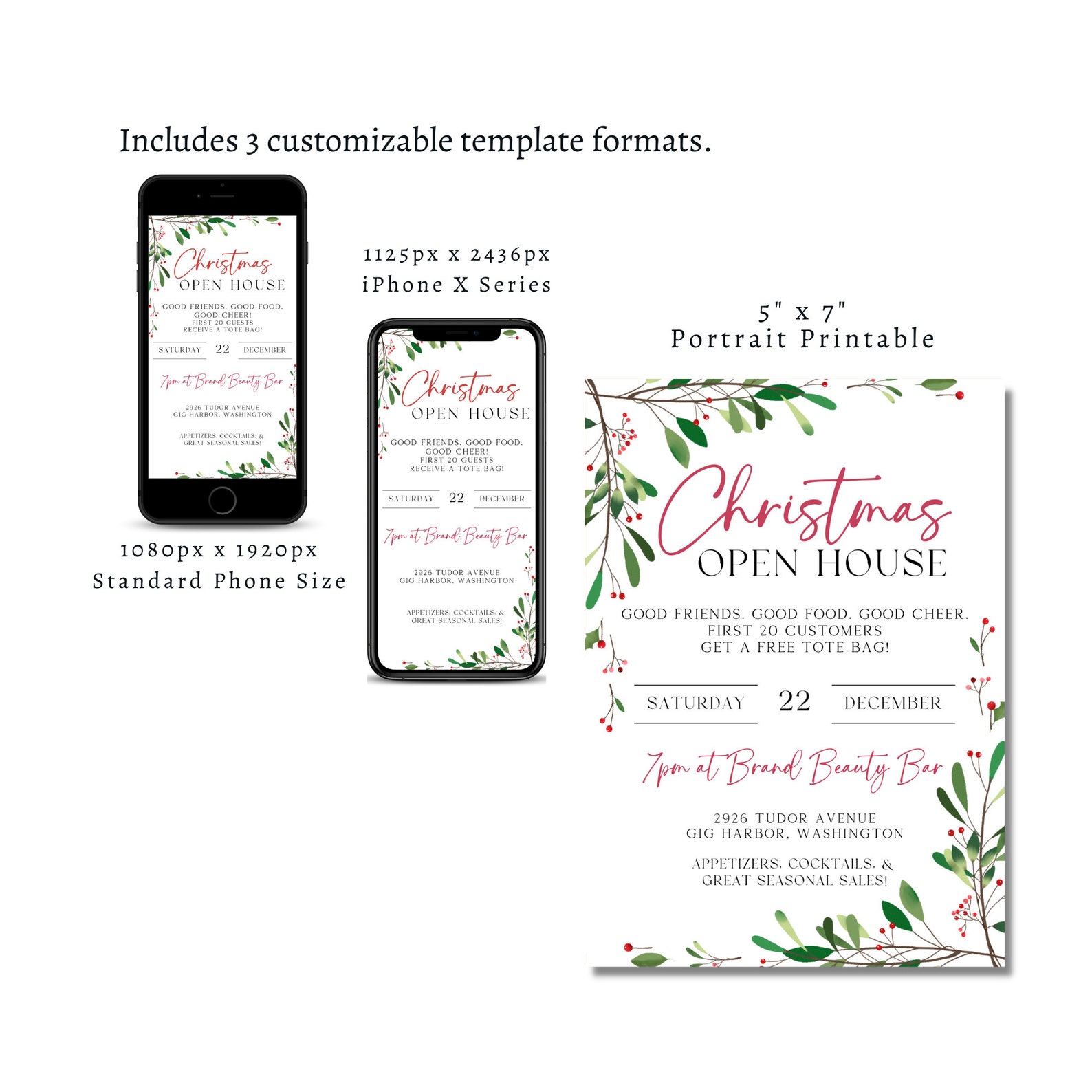Editable Christmas Open House Invitation: Small Business Template ...