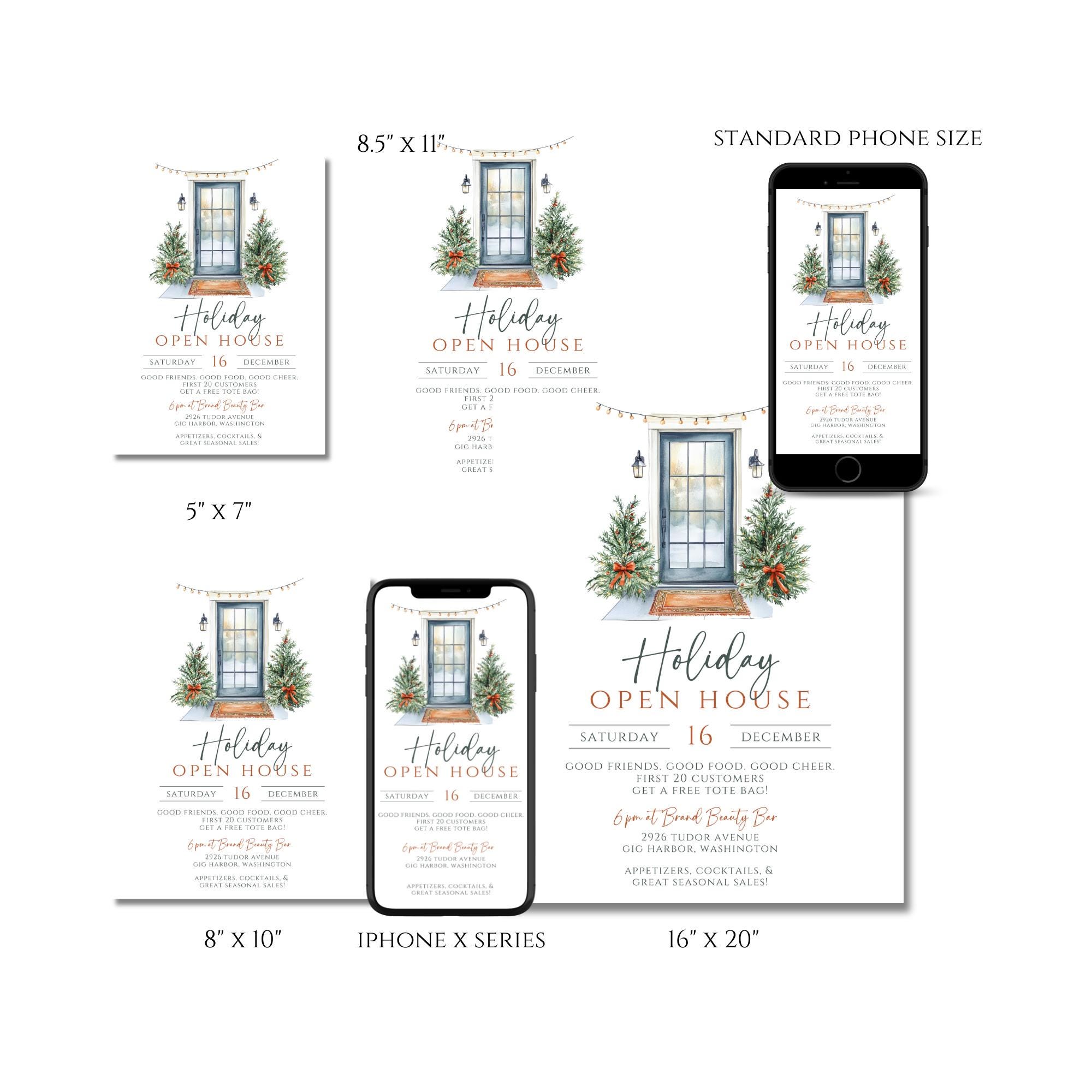 Editable Christmas Open House Invitation Template, Printable Small ...