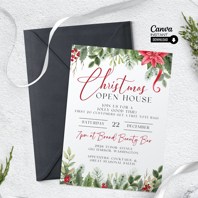 Christmas Open House Invitation Template: Editable Canva Design ...