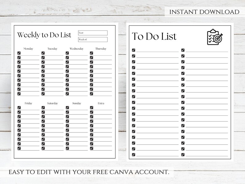 Editable Weekly to Do Checklist Template Printable Daily to - Etsy