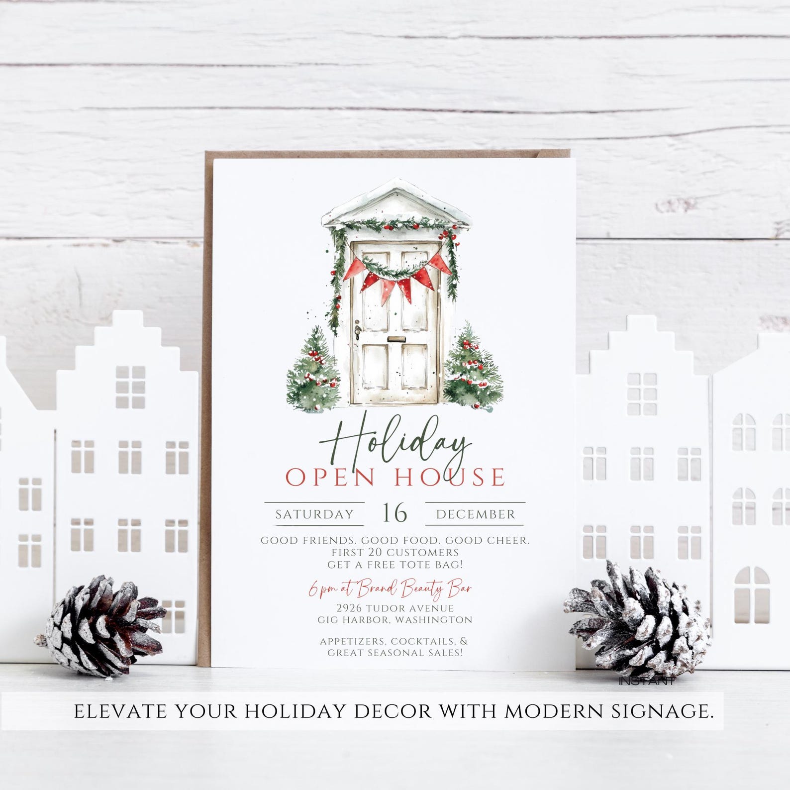 Editable Christmas Open House Invitation Template, Printable Small ...