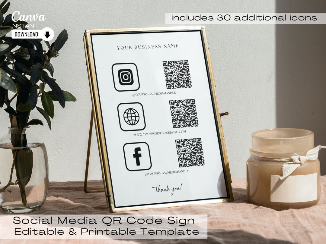Editable Social Media Sign Template QR Code Sign Printable - Etsy
