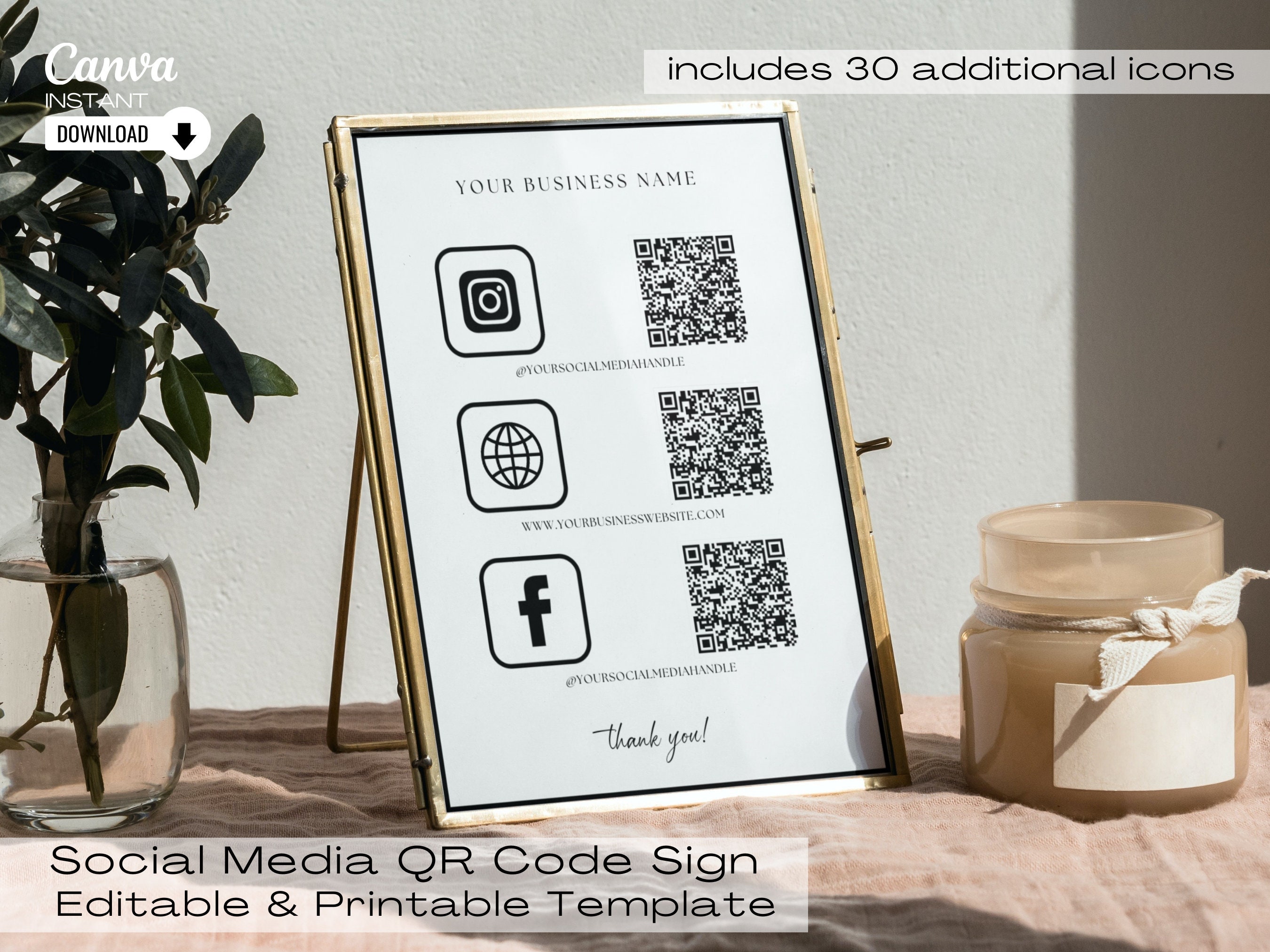 Editable Social Media Sign Template QR Code Sign Printable - Etsy