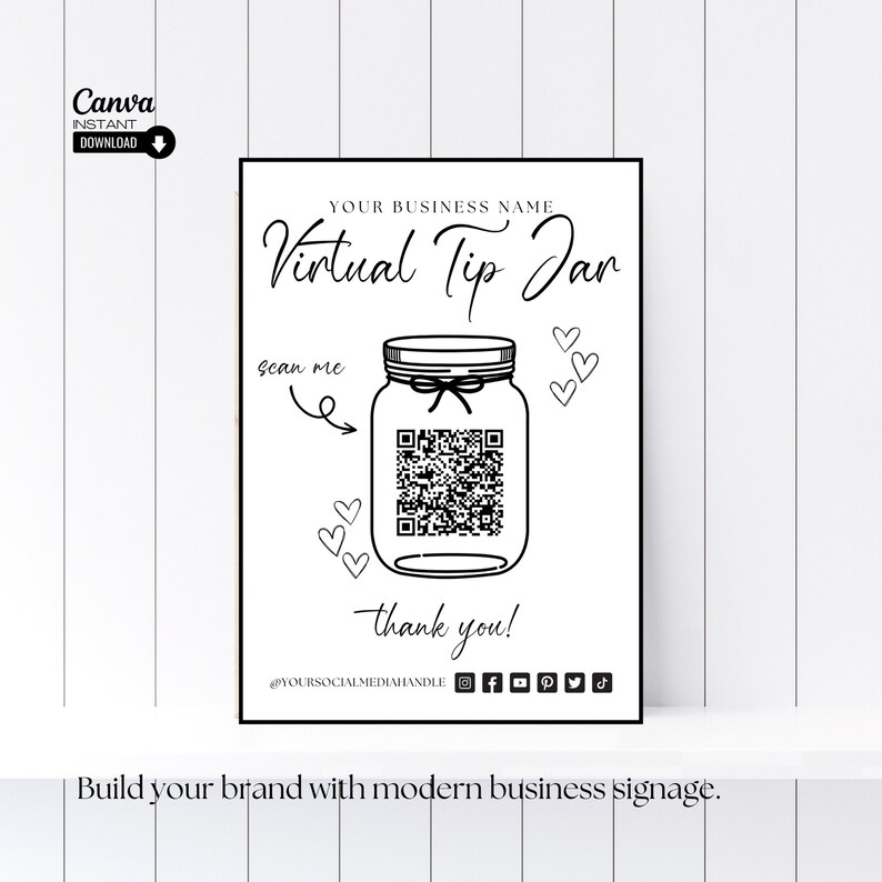 Editable Virtual Tip Jar Sign Template, Tip Jar QR Code Sign, Printable ...