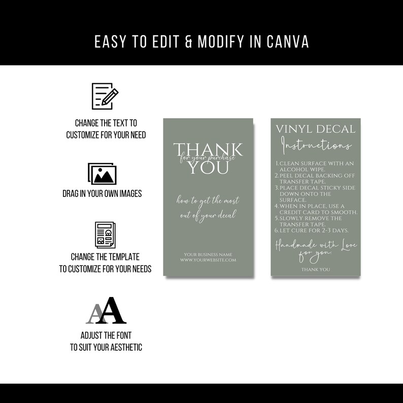 Vinyl Decal Instructions Card: Printable Care Guide (canva Template) - Etsy