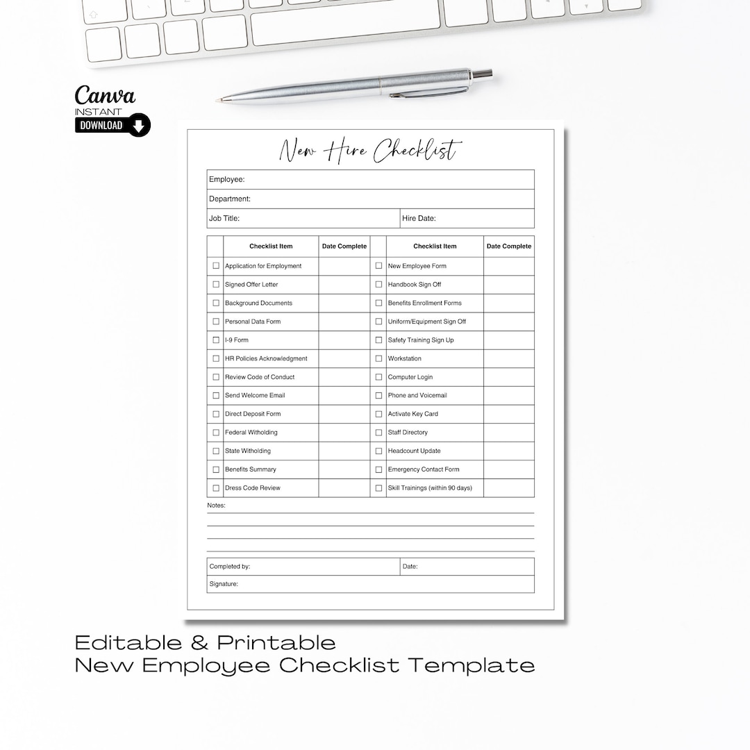 Editable New Hire Checklist Template: Employee Onboarding Form (canva ...