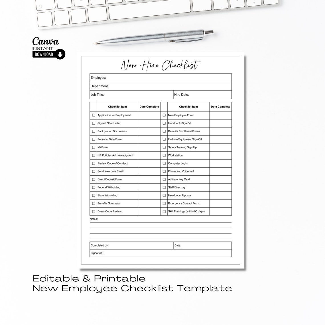Editable New Hire Checklist Template, Printable New Employee Paperwork ...