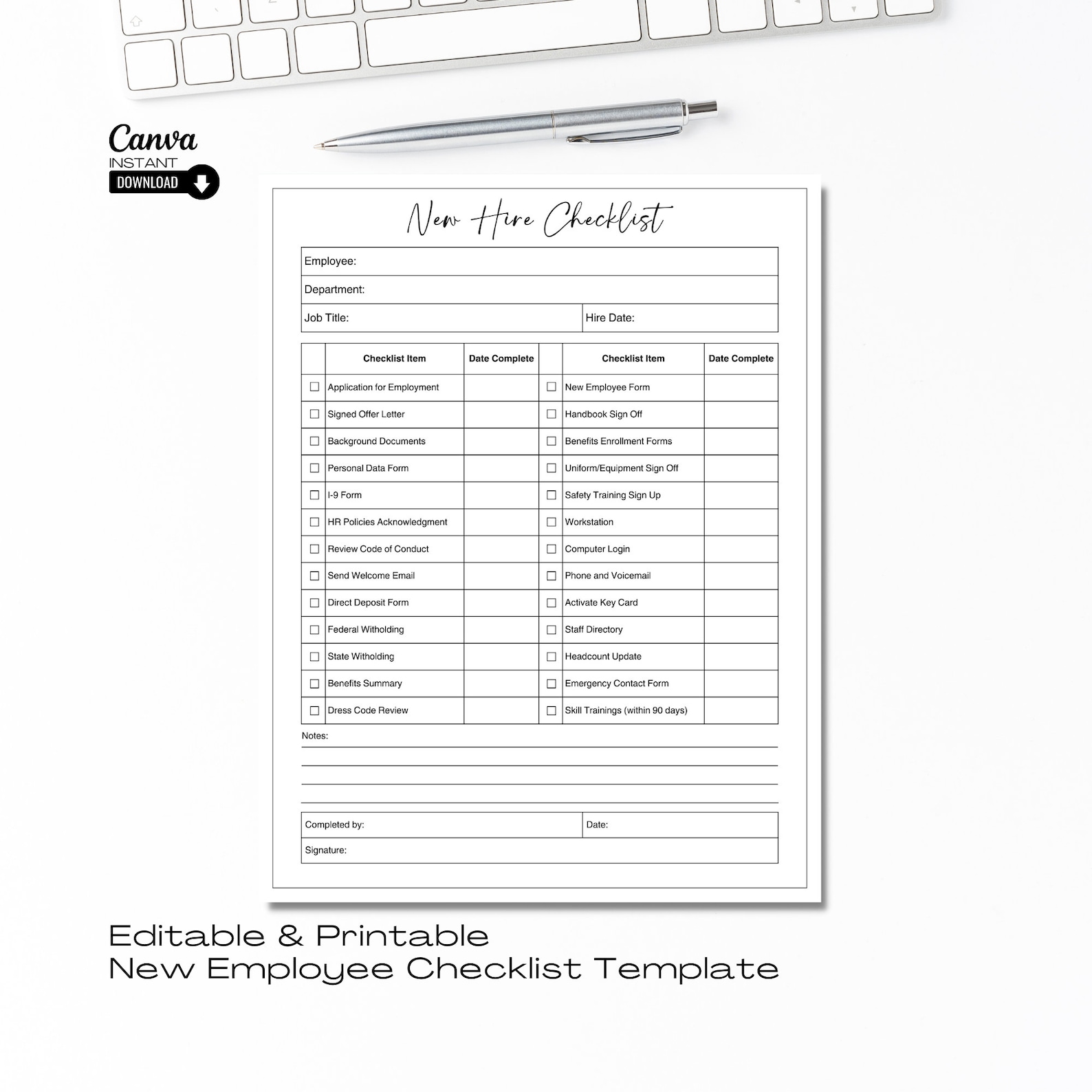 Editable New Hire Checklist Template: Employee Onboarding Form (canva ...