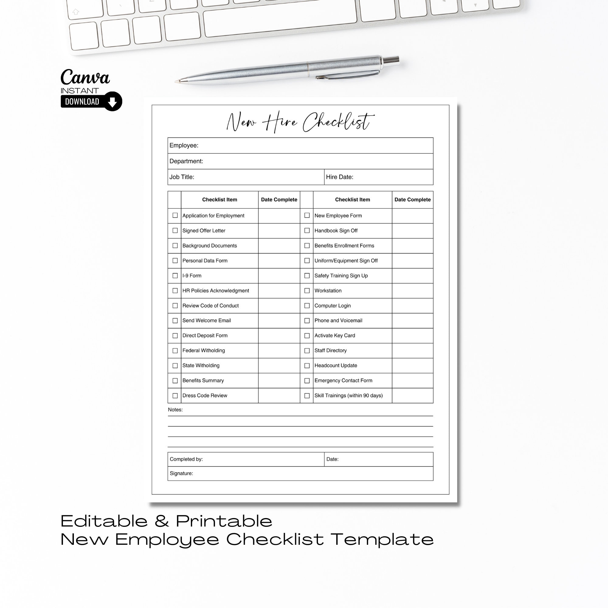 Editable New Hire Checklist Template: Employee Onboarding Form (canva ...