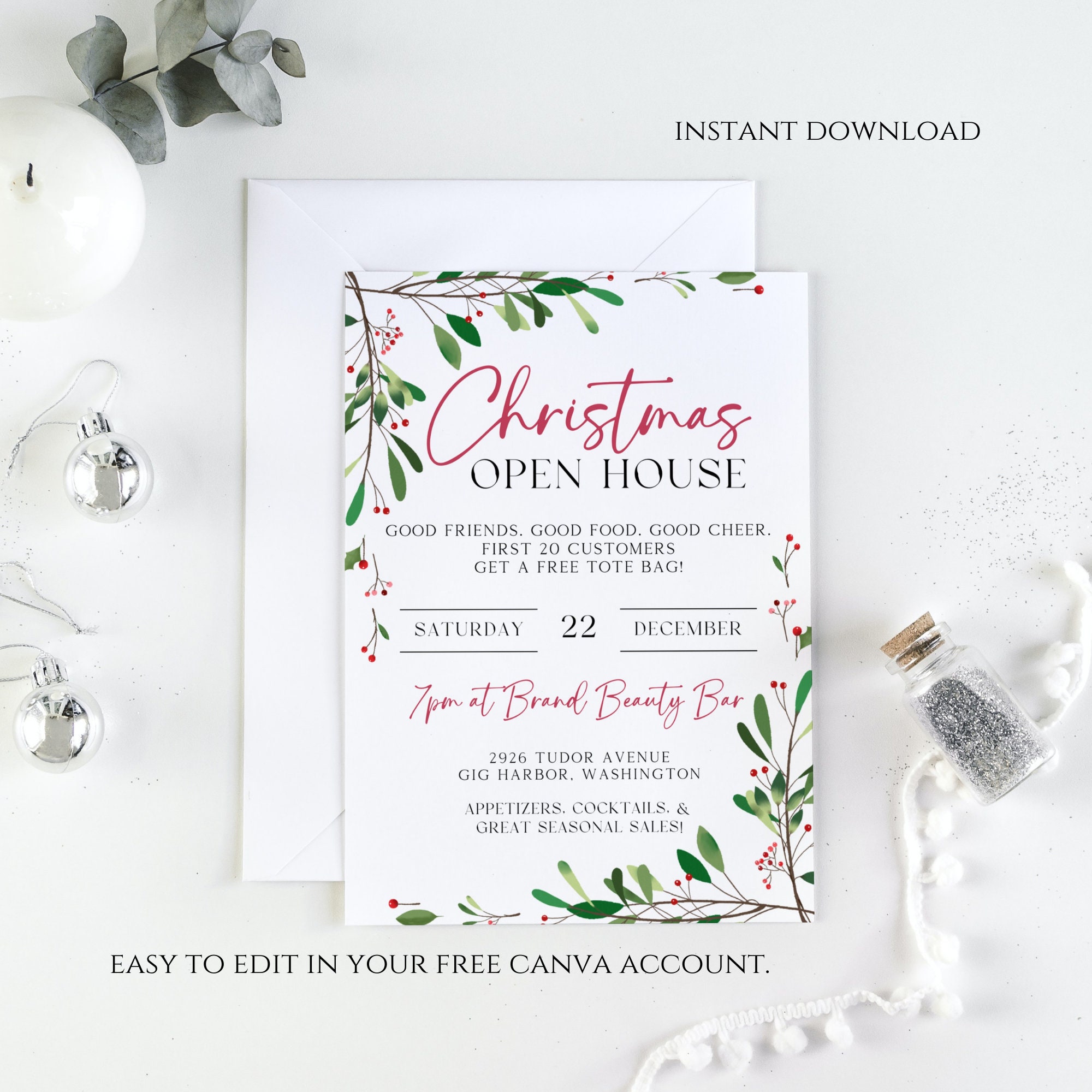 Editable Christmas Open House Invitation: Small Business Template ...