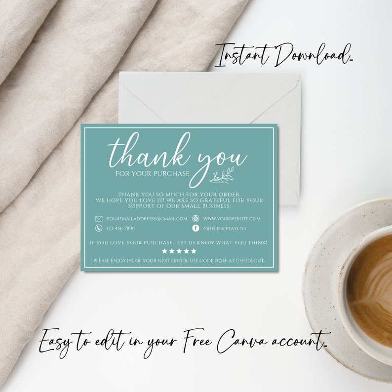 Printable Thank You Card Template Editable Thank You Card - Etsy