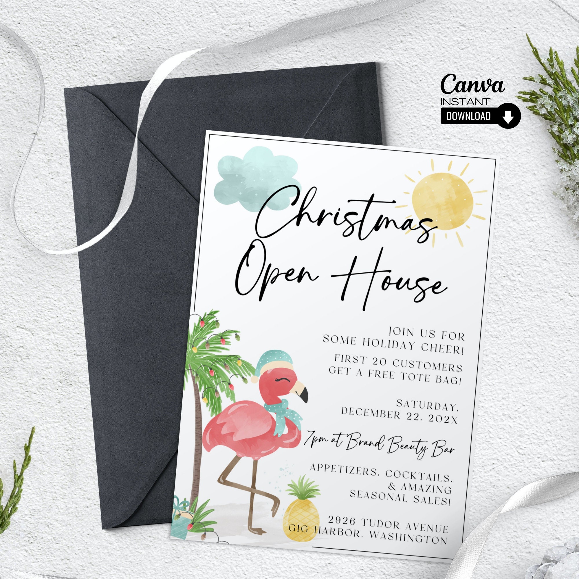 Editable Christmas Open House Invitation Template, Printable Small ...