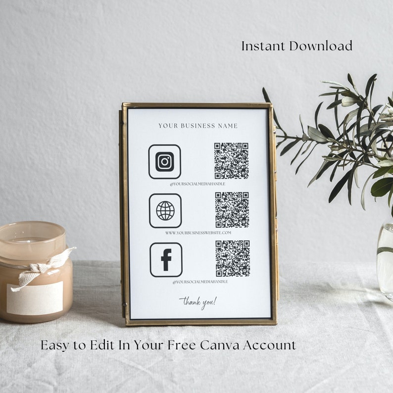 Editable Social Media Sign Template, QR Code Sign, Printable Instagram ...