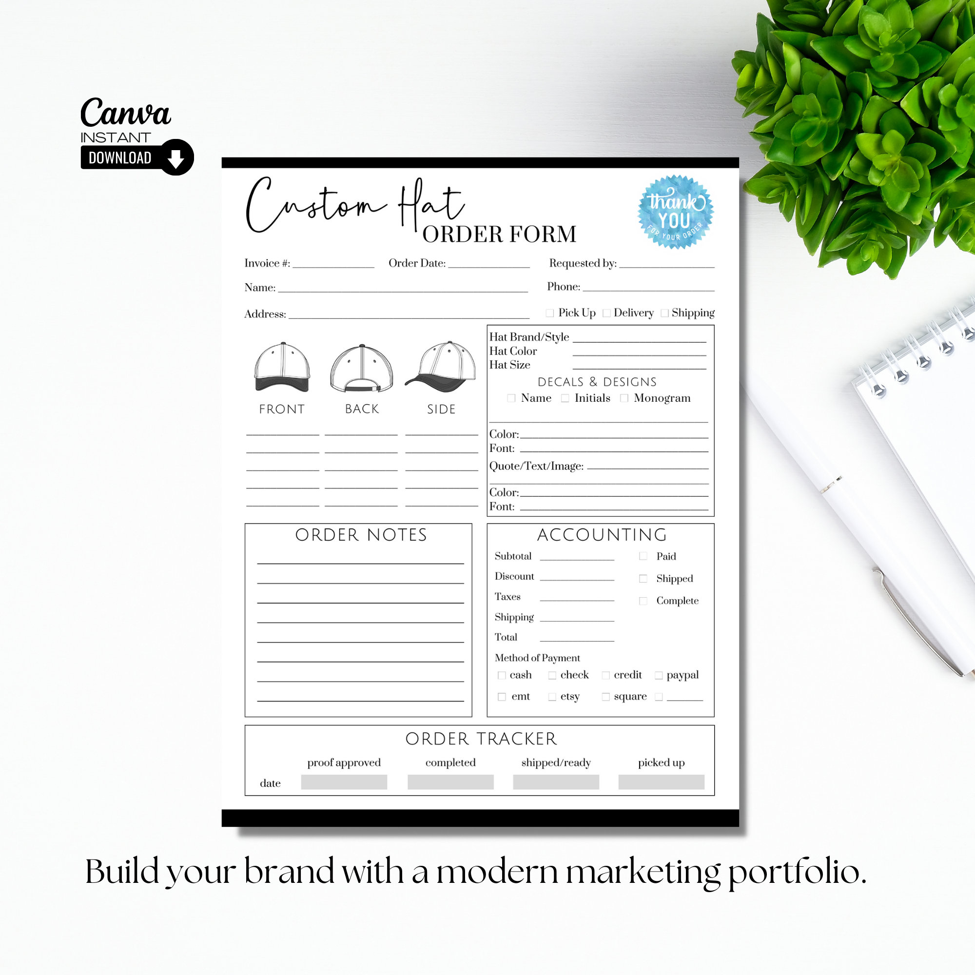 Editable Hat Order Form Template: Custom Cap Business (printable) - Etsy