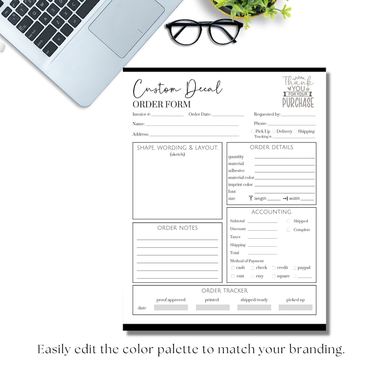 Editable Decal Order Form Template, Custom Decal Form, Printable Vinyl ...