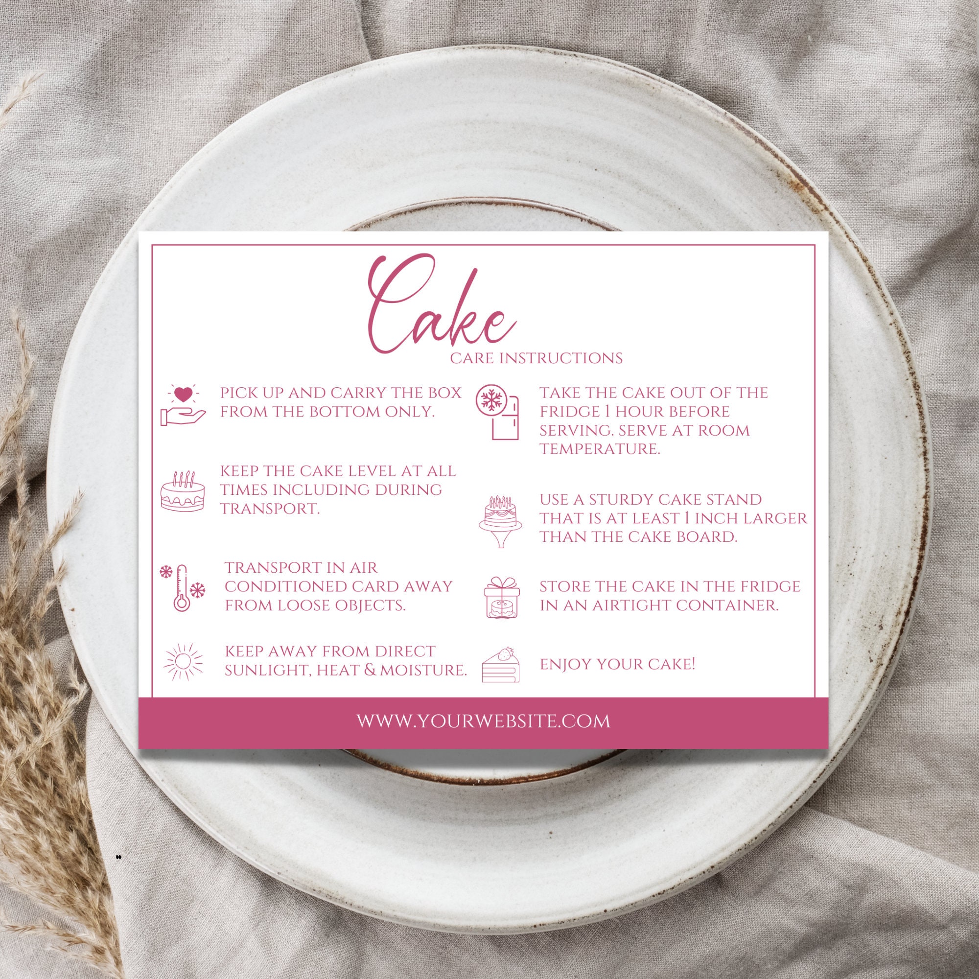 Cake Care Card Template, Editable Wedding Cake Care Cards, Printable ...