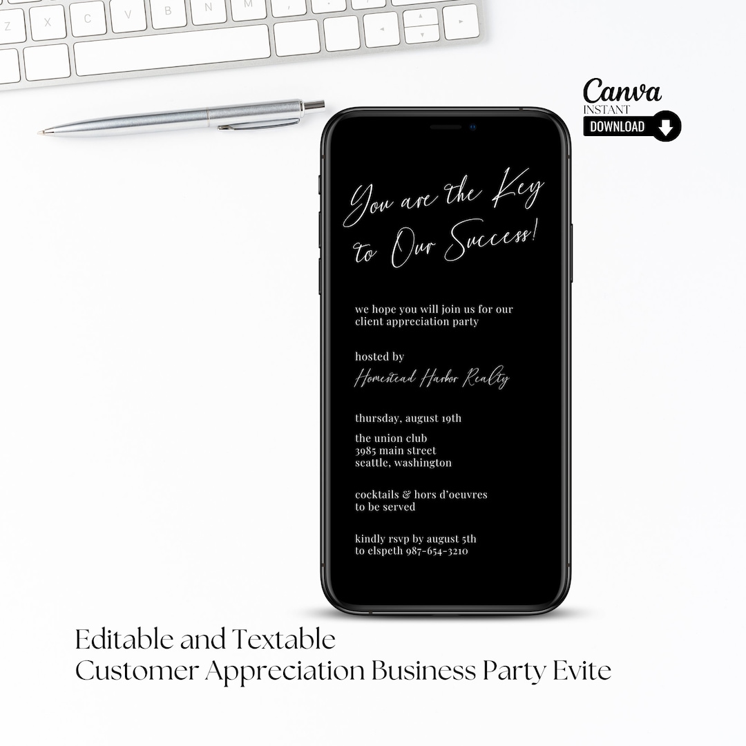 Editable Mobile Client Appreciation Party Invitation Template, Textable ...