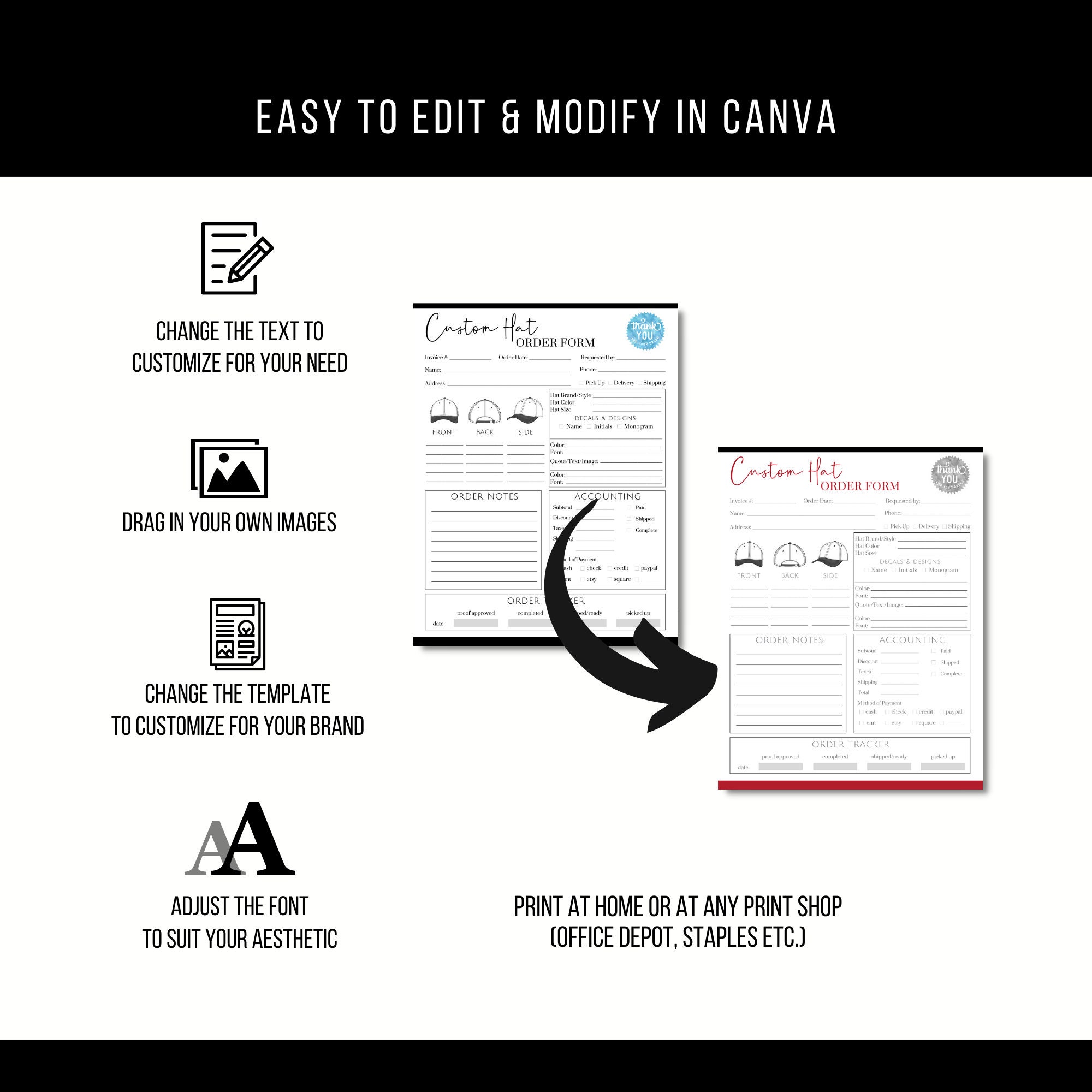 Editable Hat Order Form, Printable Order Form, Hat Order Form Template ...