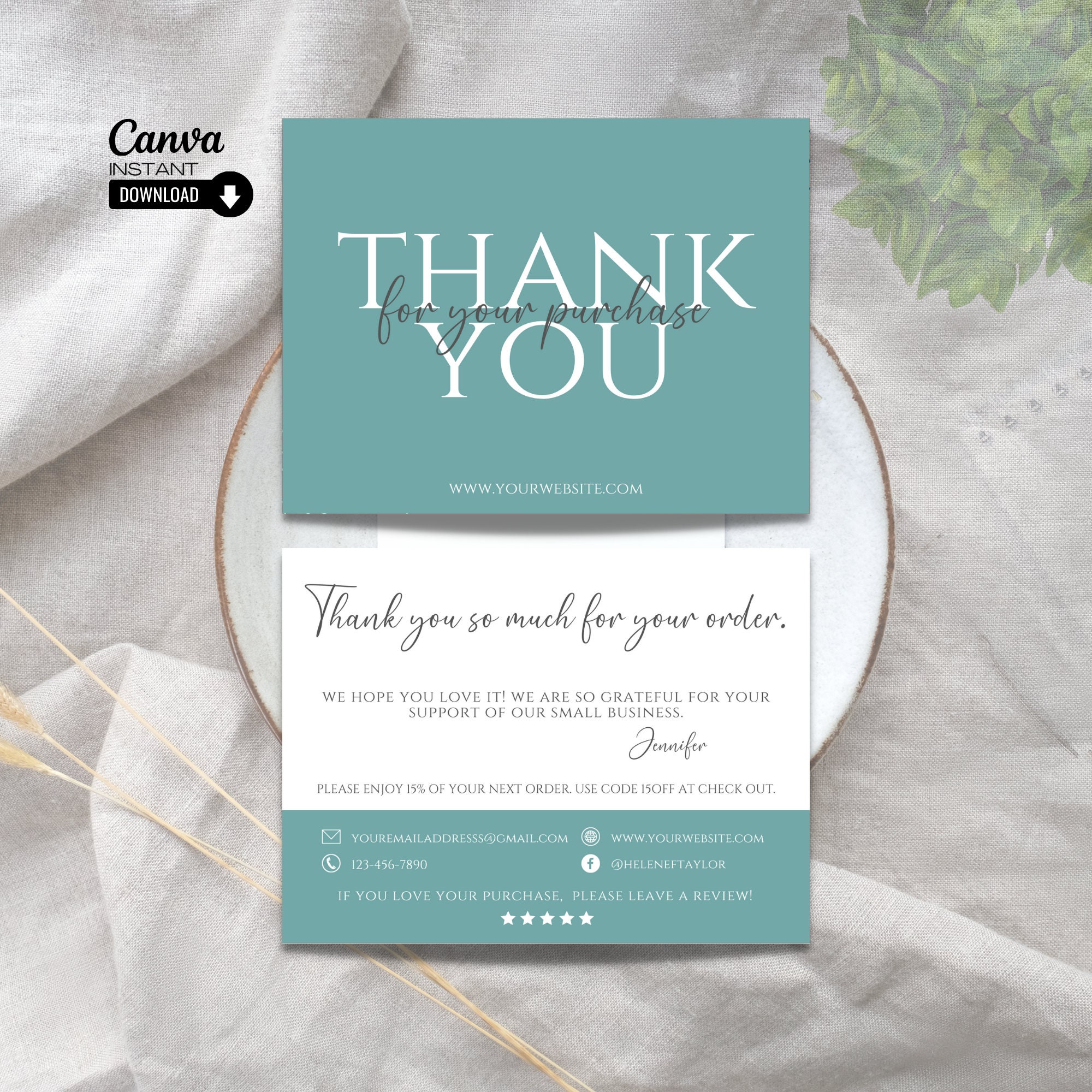 Printable Thank You Card Template, Editable Thank You Card Insert ...