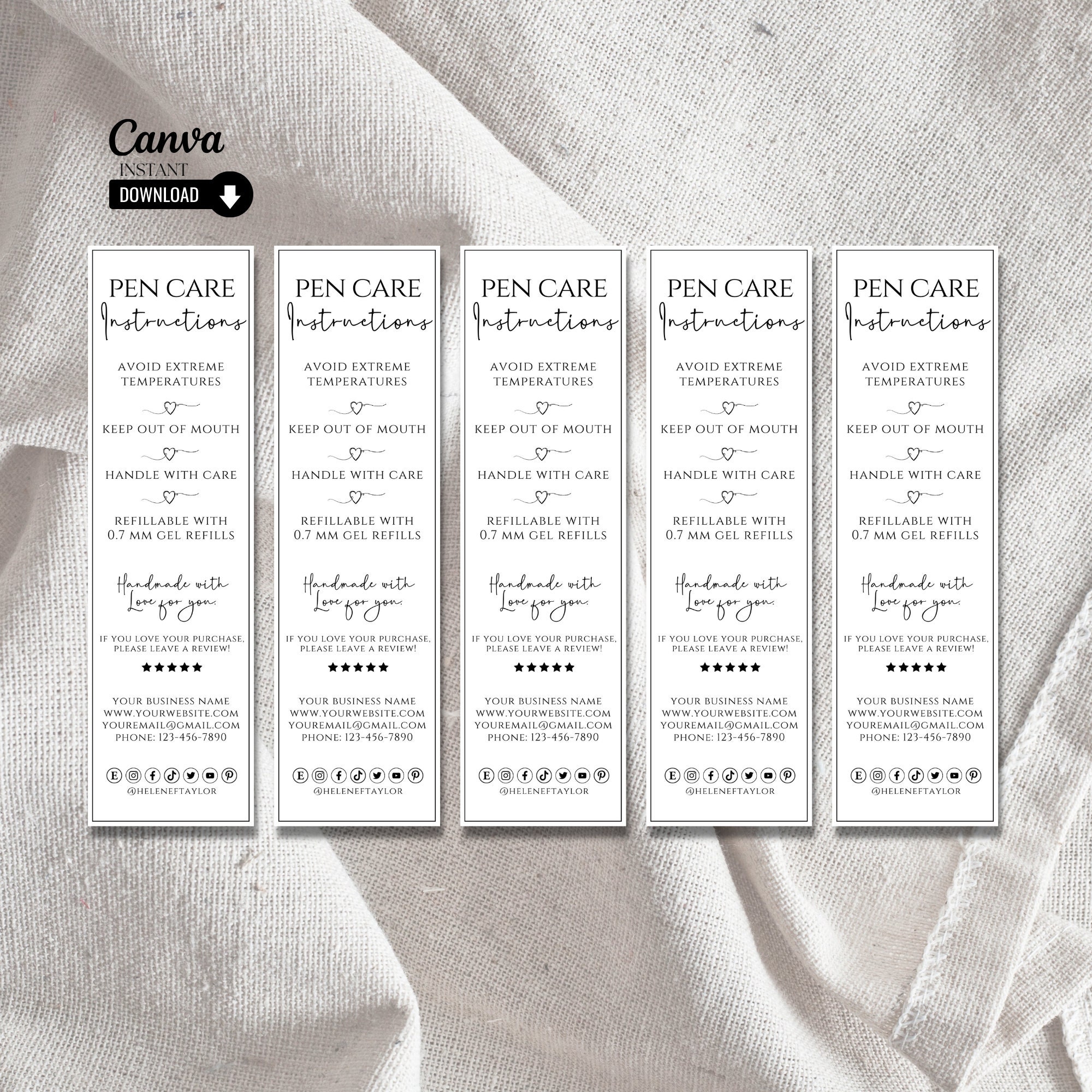 Editable Pen Care Instructions, Printable Epoxy Pen Care Card, Pen ...