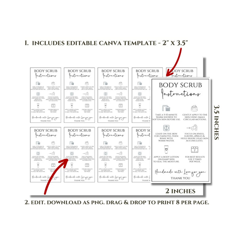 Editable Body Scrub Care Card Template: Printable Instructions (canva ...