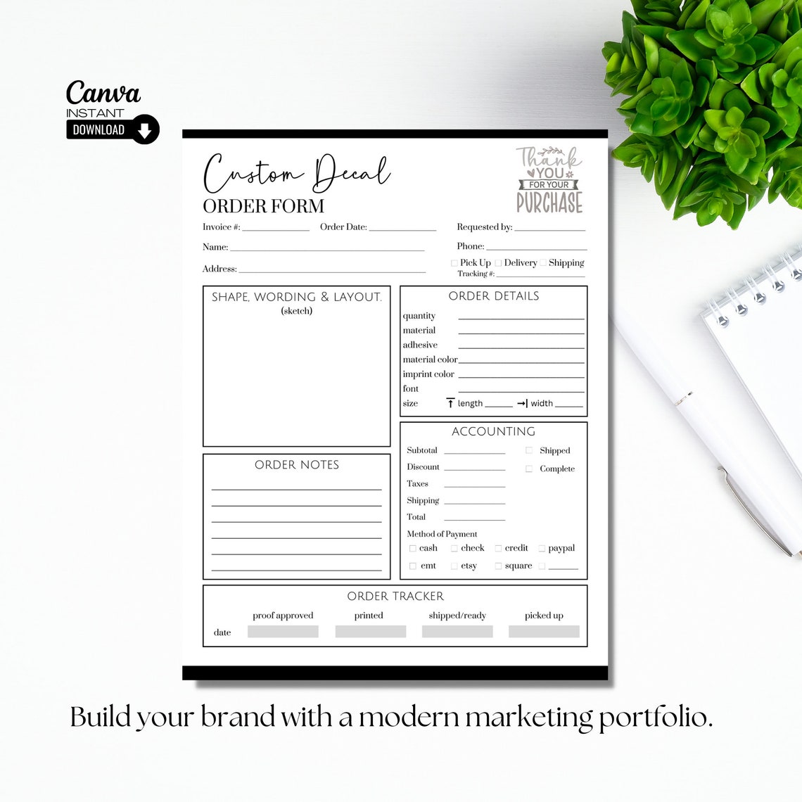 Editable Decal Order Form Template, Custom Decal Form, Printable Vinyl ...