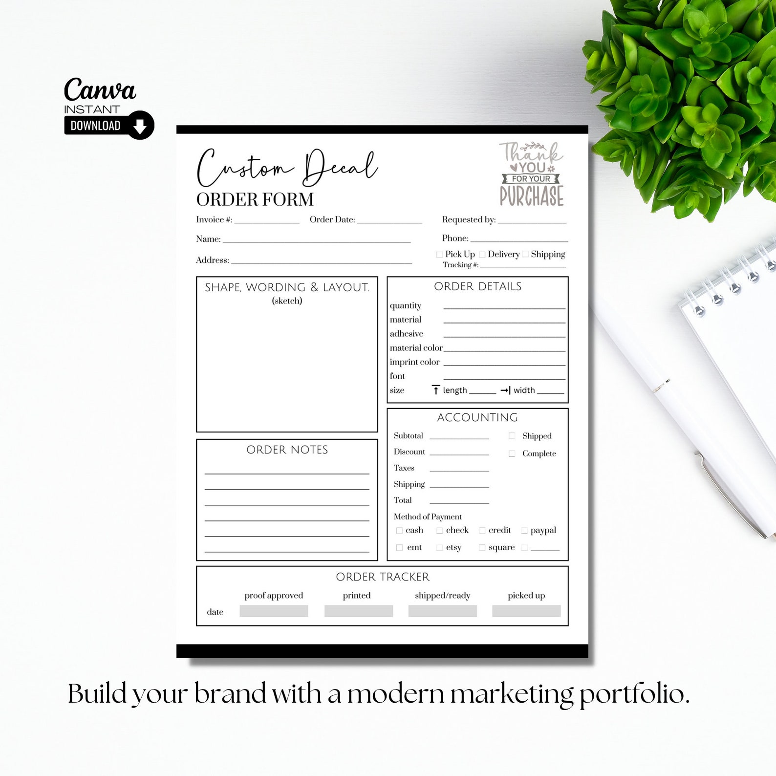 Editable Decal Order Form Template, Custom Decal Form, Printable Vinyl ...